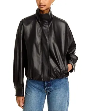 French Connection Dessa Faux Leather Funnel Collar Jacket - Black