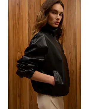 French Connection Dessa Faux Leather Funnel Neck Jacket