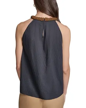 Karl Lagerfeld Paris Embellished Neck Floral Print Sleeveless Top