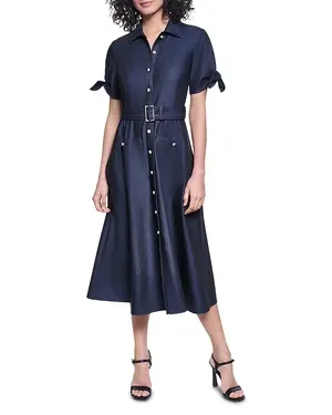 Karl Lagerfeld Paris Belted Denim Midi Shirt Dress - Indigo
