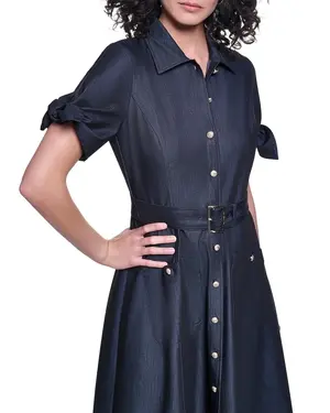 Karl Lagerfeld Paris Belted Denim Midi Shirt Dress