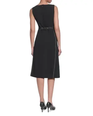 Karl Lagerfeld Paris Contrast Stitch Belted Midi Dress