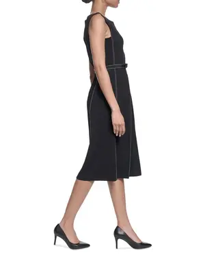Karl Lagerfeld Paris Contrast Stitch Belted Midi Dress