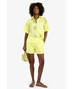 Trina Turk Triennale Top Eyelet Button-down Cotton Shirt - Citrus