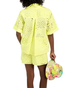 Trina Turk Triennale Top Eyelet Button-down Cotton Shirt - Citrus