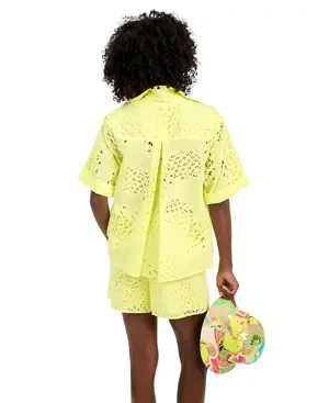 Trina Turk Triennale Top Eyelet Button-down Cotton Shirt - Citrus