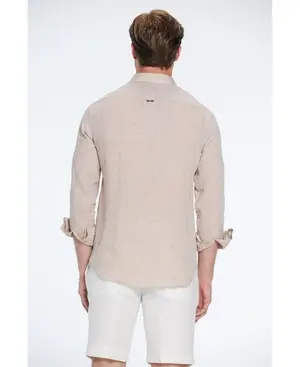 MOEVA Harry Khaki Linen Shirt With Spread Collar