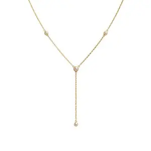 LILY FLO JEWELLERY Aurora Pearl Lariat Necklace On Solid - Gold