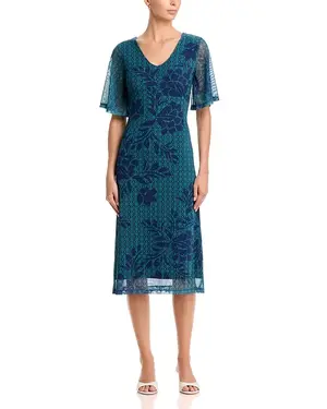 Johnny Was Double V-neck Mesh Midi Dress