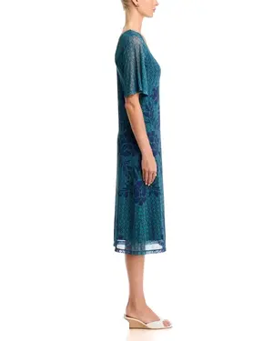 Johnny Was Double V-neck Mesh Midi Dress