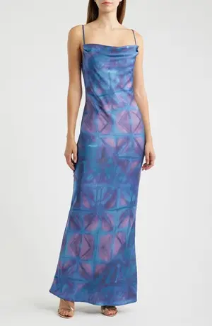 Lulus Bronte Cowl Neck Maxi Dress - Blue Multi