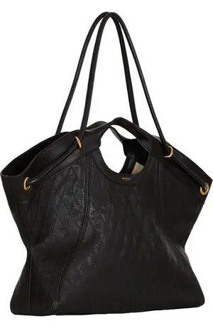 Balmain Large Tote In Topstitched Leather