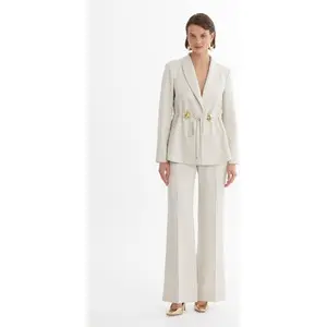 GIZIA Ecru Shawl Collar Drawstring Waist Blazer And Pants Set