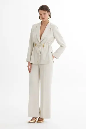 GIZIA Ecru Shawl Collar Drawstring Waist Blazer And Pants Set