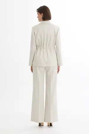 GIZIA Ecru Shawl Collar Drawstring Waist Blazer And Pants Set