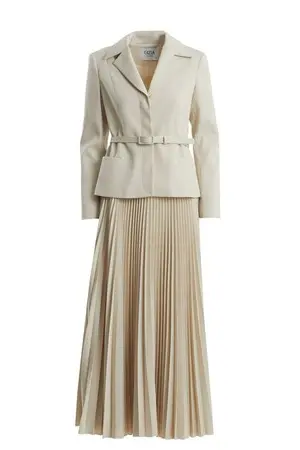 GIZIA Belted Blazer And Pleated Skirt Set