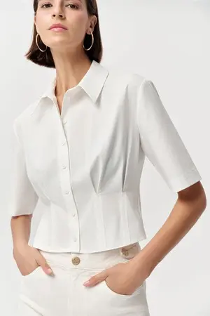 EXQUISE Charm Fitted Pleated Cropped Shirt - Bone