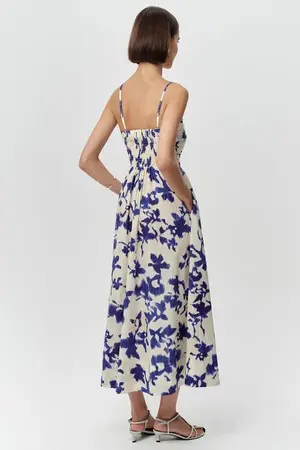 EXQUISE Strapless Smocked Floral Midi Dress