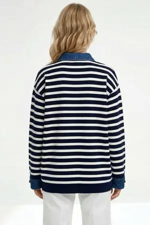 EXQUISE Gaetan Long Sleeve Striped Knit Cardigan