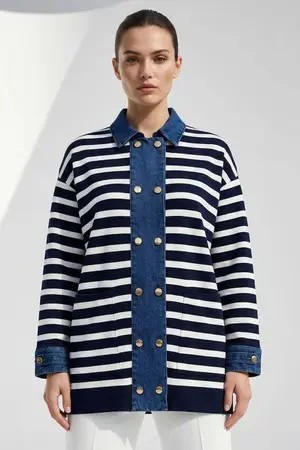 EXQUISE Gaetan Long Sleeve Striped Knit Cardigan