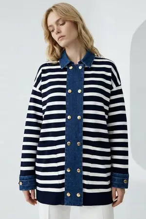 EXQUISE Gaetan Long Sleeve Striped Knit Cardigan