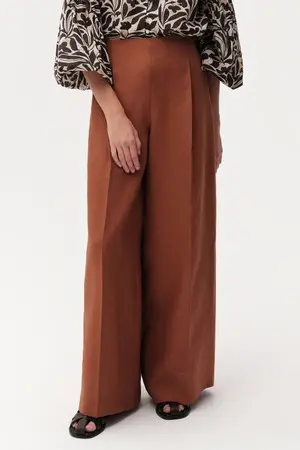 EXQUISE High-waisted Wide Leg Linen Trousers