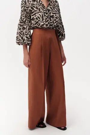 EXQUISE High-waisted Wide Leg Linen Trousers