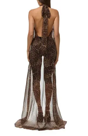 Naked Wardrobe Leopard Print Halter Chiffon Tunic Top