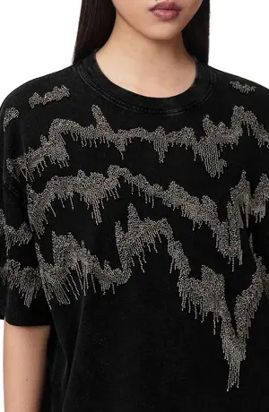 ALLSAINTS Maia Etta Embellished T-shirt - Washed Black