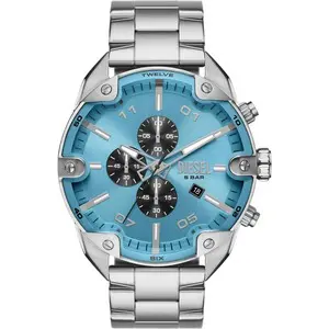 DIESEL® Spiked Blue Chronograph Bracelet Watch - Silver