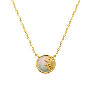 LA KAISER Mother Of Pearl & Diamond Sun Pendant Necklace - Gold