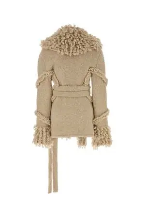 Attico Sand Stretch Wool Blend Cardigan - Brown