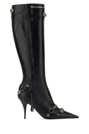 Balenciaga Cagole Leather Knee-high Boots - Black