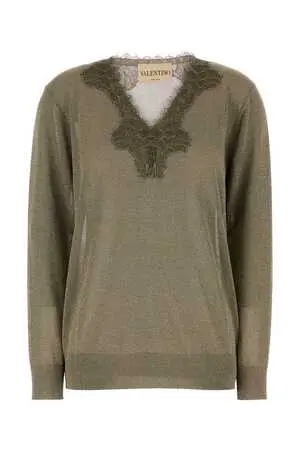Valentino Garavani Viscose Blend Sweater With Lace Detailing - Green