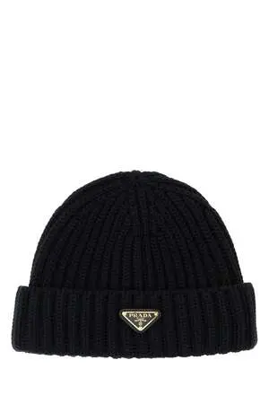 Prada Ribbed Wool Beanie Hat - Black