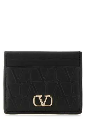 Valentino Garavani Leather Vlogo Card Holder - Black