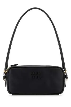 Miu Miu Leather Shoulder Bag With Golden Metal Finishing - Black