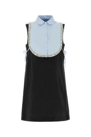 Prada Embellished Taffeta Mini Dress - Black