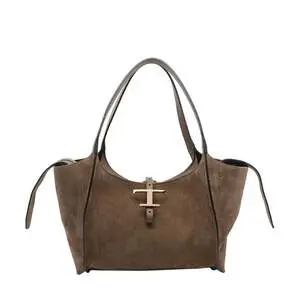 TOD'S Small Suede T Timeless Shopping Bag - Brown