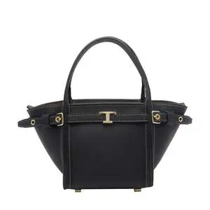 TOD'S Mini T Signature Leather Shopping Bag - Black