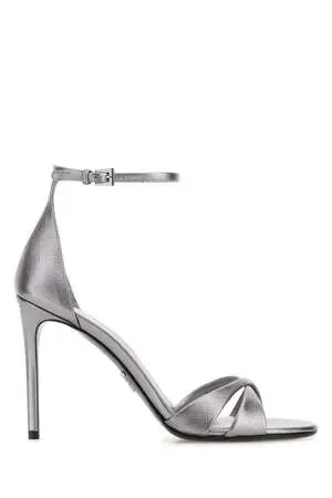 Prada Leather Sandals With High Heel - Silver