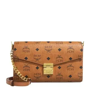 Mcm Tracy Foldover Top Medium Shoulder Bag - Beige