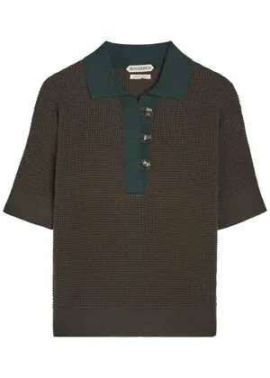 JW Anderson Waffle-knit Cotton-blend Polo Shirt - Green