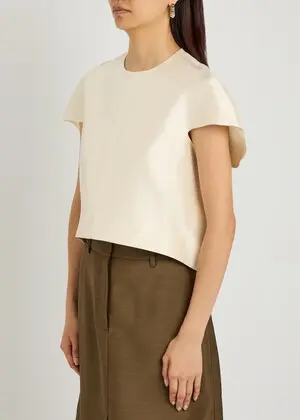 HEIRLOME Cropped Slubbed Silk Top With Cut-out Sleeves