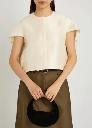 HEIRLOME Cropped Slubbed Silk Top With Cut-out Sleeves