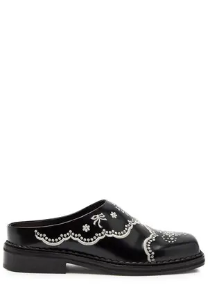 Simone Rocha Embroidered Leather Mules - Black