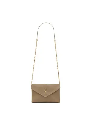 Saint Laurent Cassandre Small Chain Pouch In Suede - Light Cumin