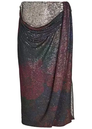 MAISON MARGIELA Draped Printed Sequin Midi Skirt - Multicoloured