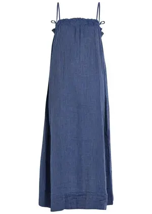 Eileen Fisher Striped Cotton Midi Dress - Navy