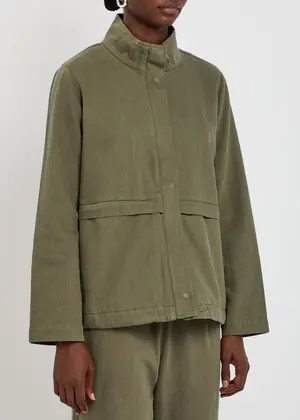 Eileen Fisher Cotton And Linen-blend Funnel Neck Jacket